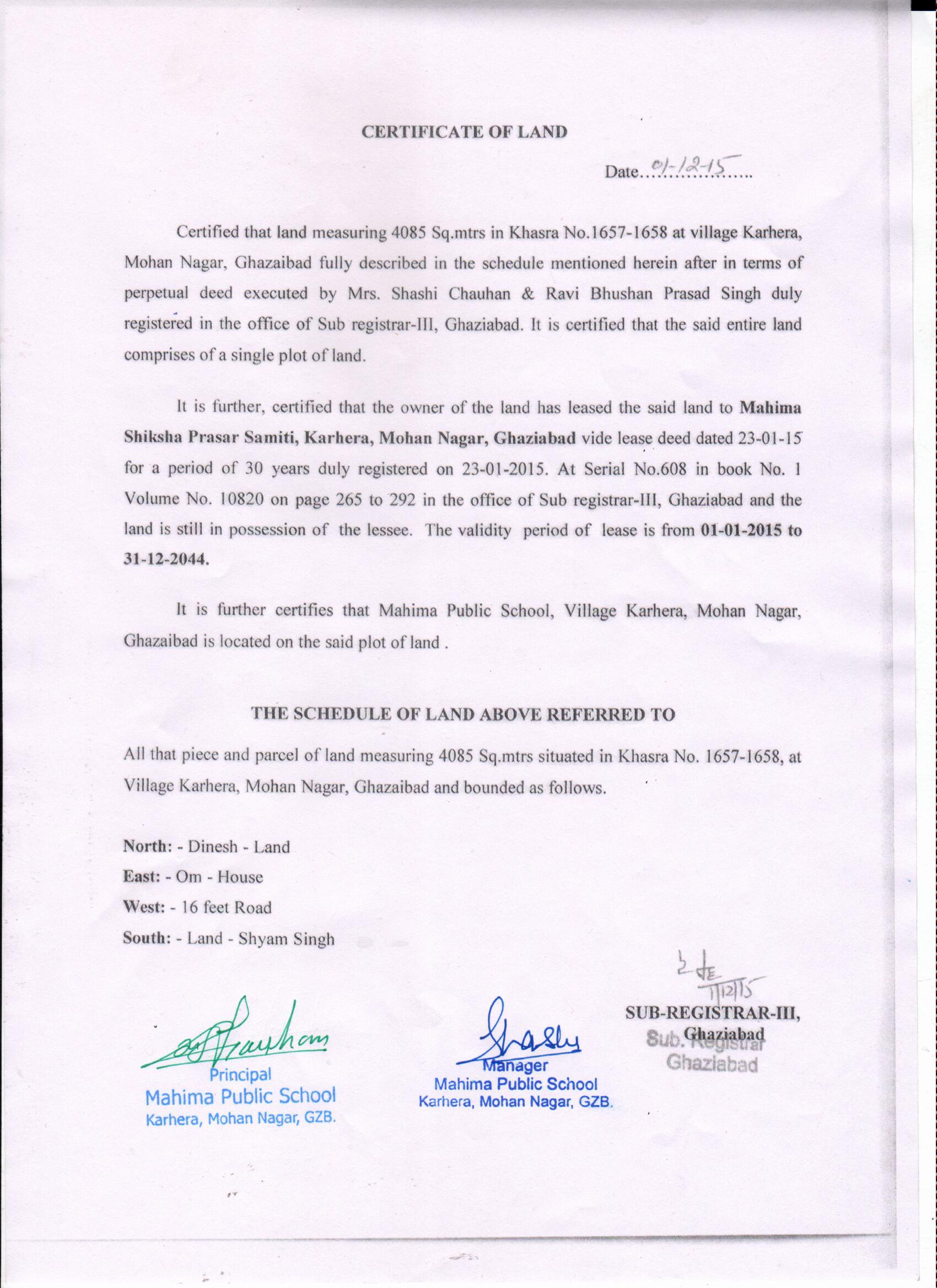 CERTIFICATE OF LAND CERTIFICATE OF LAND